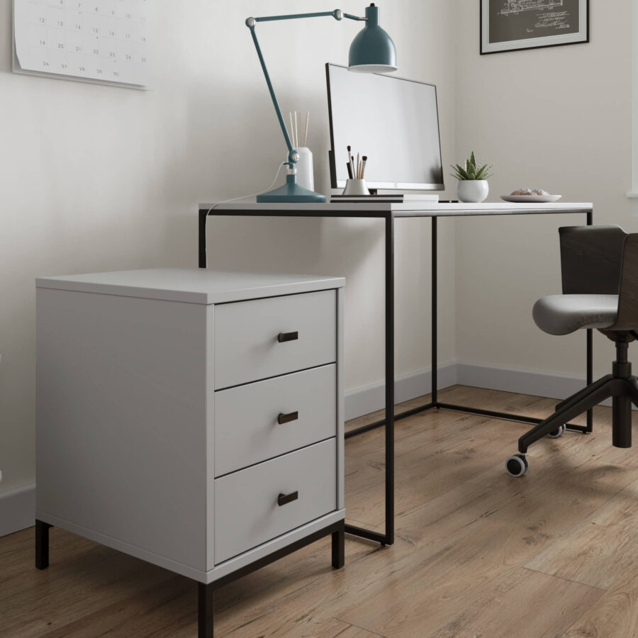 כוננית מגירות לחדר עבודה בצבע אפור בהיר בשילוב מתכת צבועה בתנור | Sheepyby